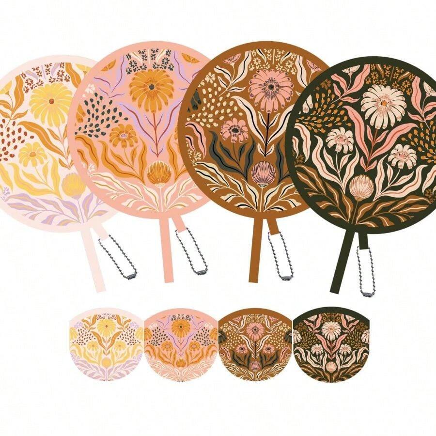 4 PCS 4 Styles Foldable Cooling Fans, Handheld Colorful Floral Round ...
