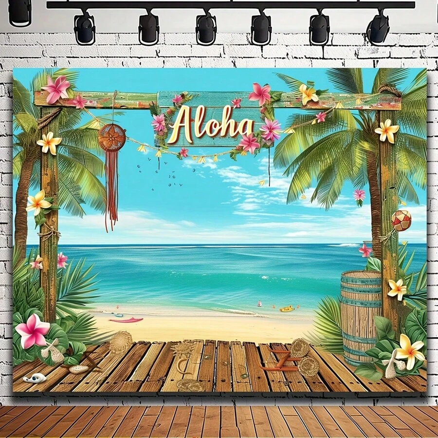 1pc, Hawaiian Aloha Background Luau Grass Table Skirt Set Party ...