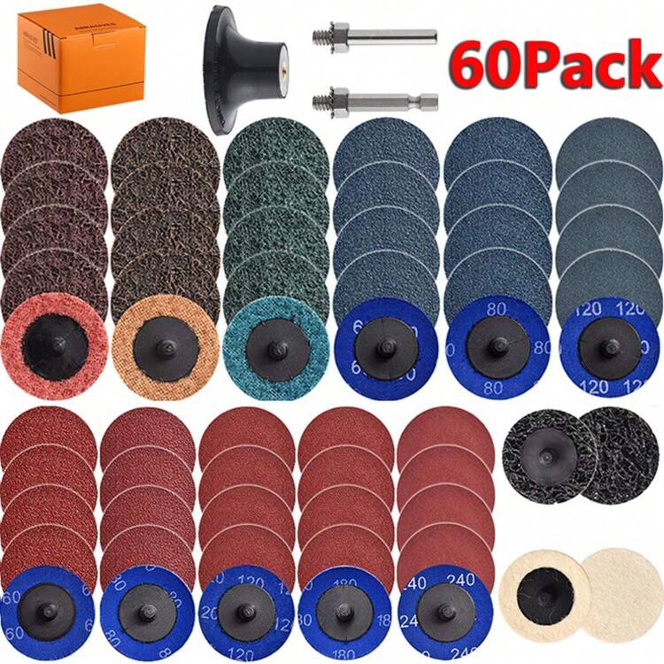 60Pack Sanding Discs Kit 2 Inch 50mm Quick Change Sanding Discs With 1 4 Holders Die Grinder Accessories Surface Conditioning Burr Rust Paint Removal SHEIN