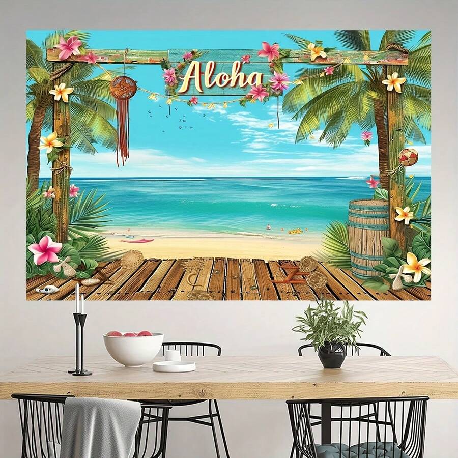 1pc, Hawaiian Aloha Background Luau Grass Table Skirt Set Party ...