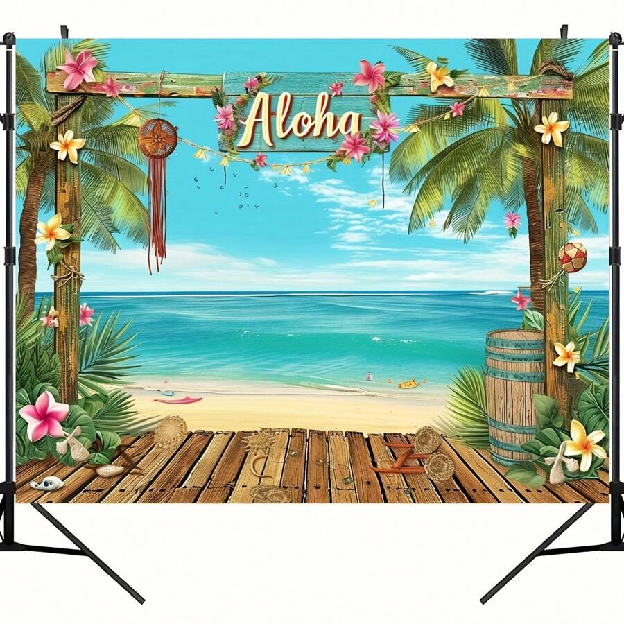 1pc, Hawaiian Aloha Background Luau Grass Table Skirt Set Party ...