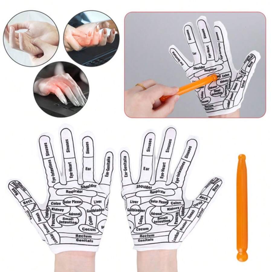 1 Pair Reflexology Massage Gloves With Acupoint Chart - Finger ...