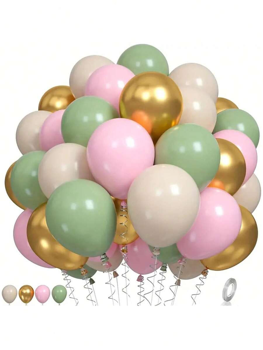 Balões de Festa Verde Sálvia e Rosa, 51 peças de balões verde sálvia ...