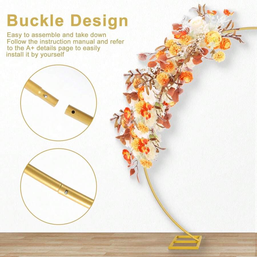 Metal Balloon Arch Kit Gold Round Arch Backdrop Stand Kit Large Golden ...