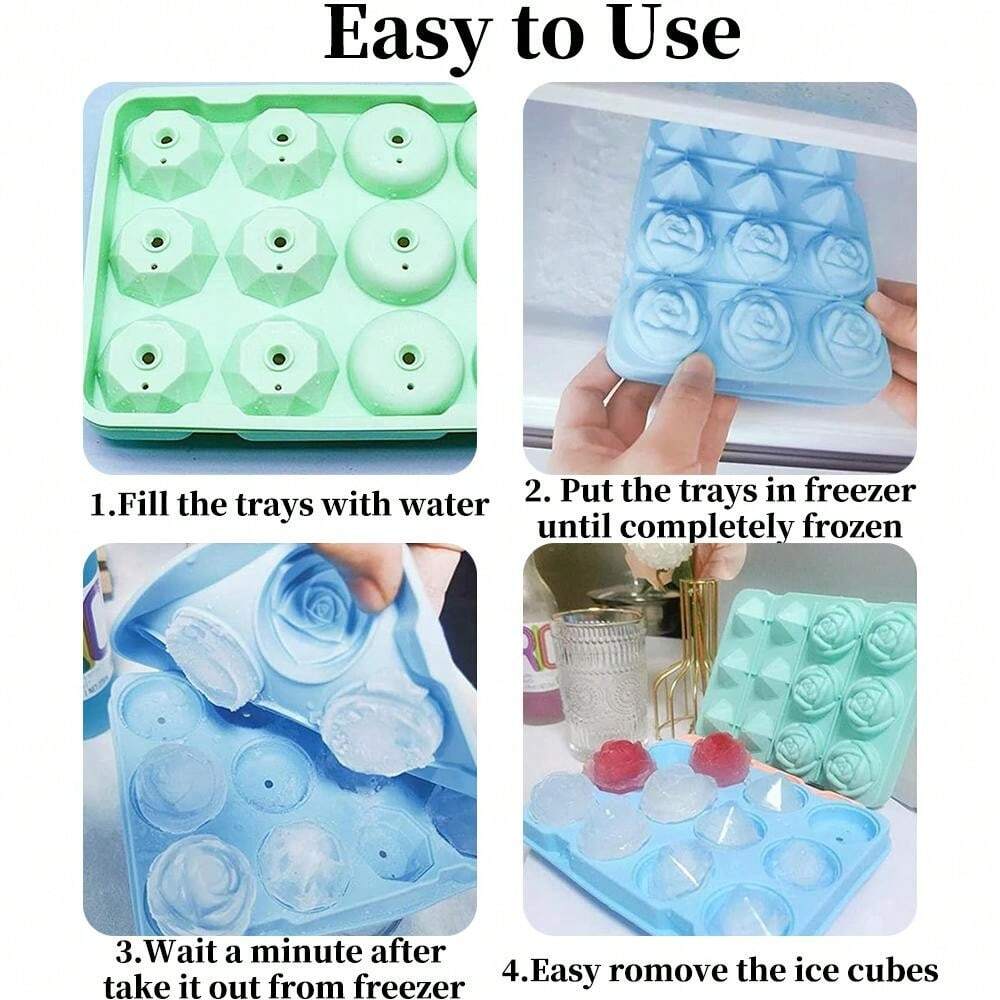 Silicone Rose Ice Cube Mold, 12-Grid Rose Flower Shaped Freeze Ice Ball ...