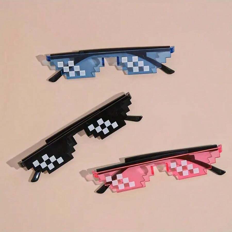 3pcs, Pixelated Meme Party Party Glasses Mosaic Gamer Photo Props ...