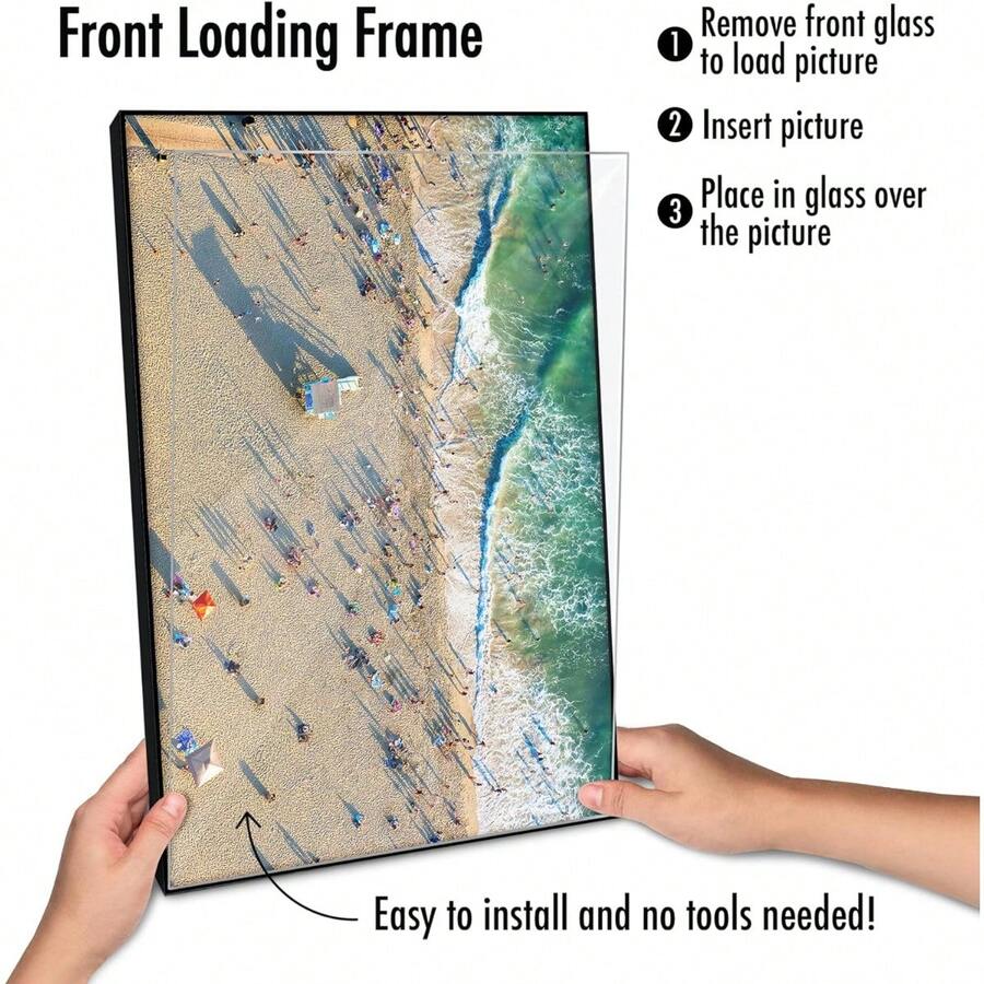 Front Loading 11x17 Picture Frame In Black - Set Of 3 - Thin Frameless ...