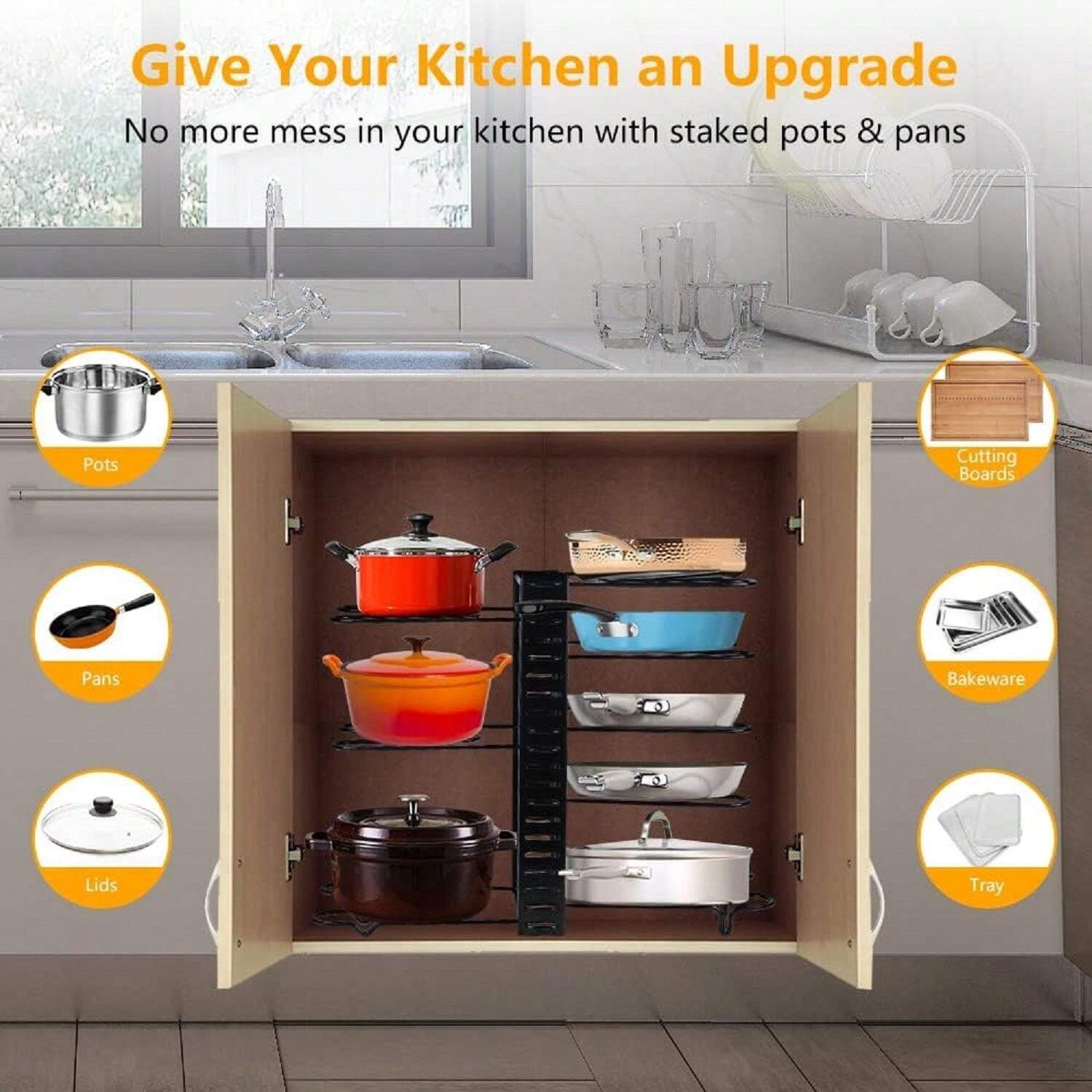 Pots And Pans Organizer - 8-Tier Kitchen Cabinet Organizers And Storage ...