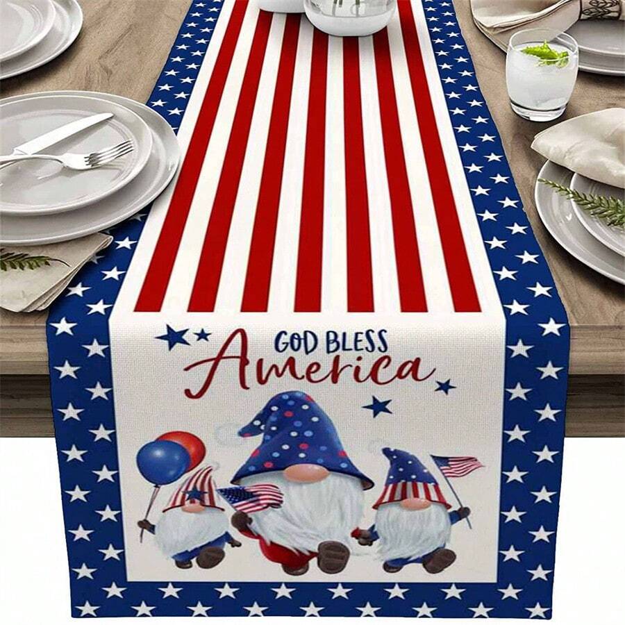 1pc American Independence Day Linen Table Runner, USA Flag Tablecloth ...