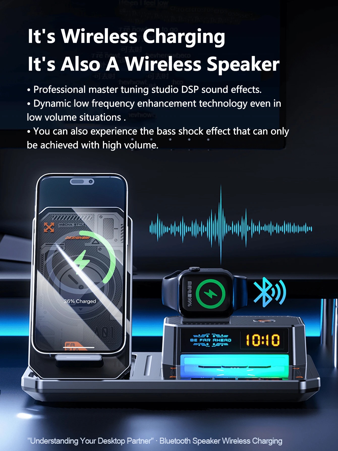 Desktop Companion: Clock, Bluetooth Speaker (With Adjustable Ambient ...