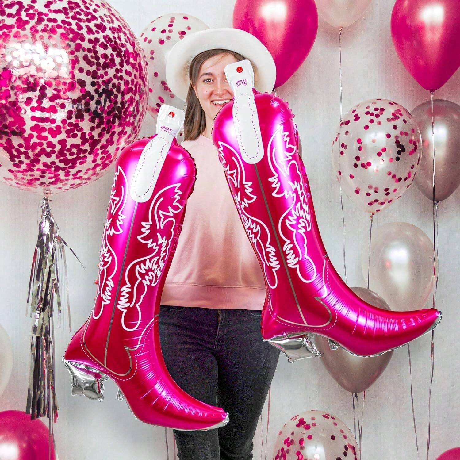 2pcs Cowgirl Boot Balloons 30 Inch Pink Boot Foil Balloon For Last ...