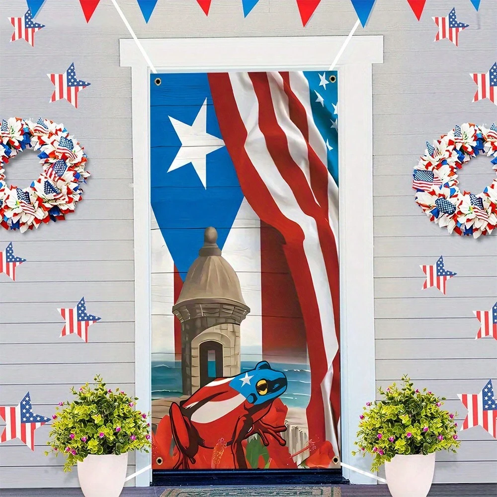 1pc, Puerto Rico Flag Toad Door Cover Banner,Puerto Rico Toad Porch Sign Party Front Door ...