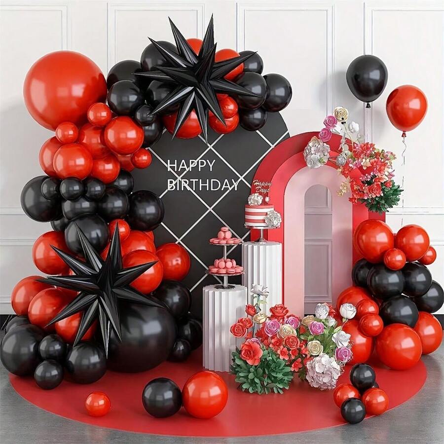 74pcs Red And Black Balloon Arch Kit, Latex Birthday Balloons 5 10 18 ...