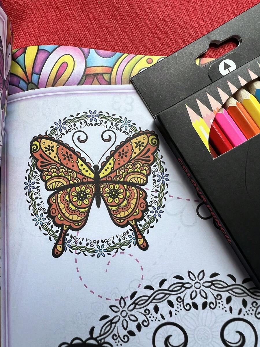 2pcs/Set 13-Page Coloring Book And 12-Color Colored Pencil Set, Stress ...