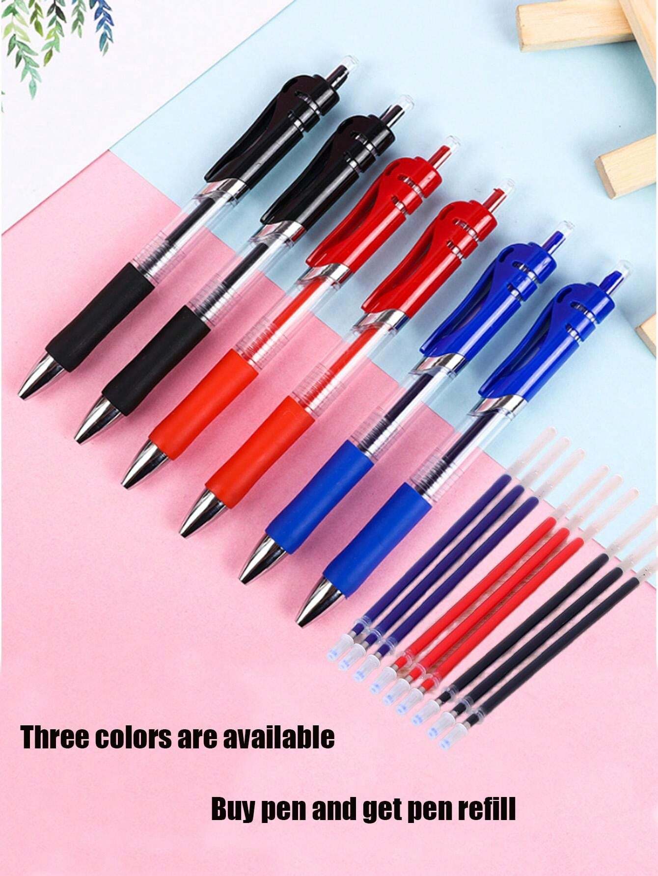 15pcs/Set (6pcs Three-Color Pen + 9pcs Three-Color Refill) 0.5mm Bullet Point Large-Capacity K35 ...