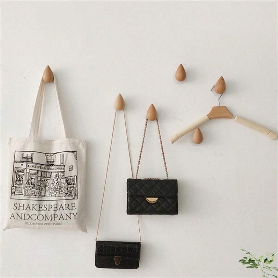 Creative Water Drop Shaped Wooden Wall Hook, Self-Adhesive Clothes ...