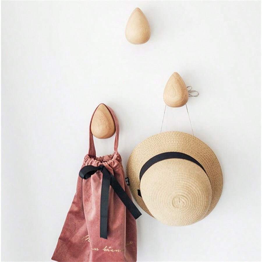 Creative Water Drop Shaped Wooden Wall Hook, Self-Adhesive Clothes ...