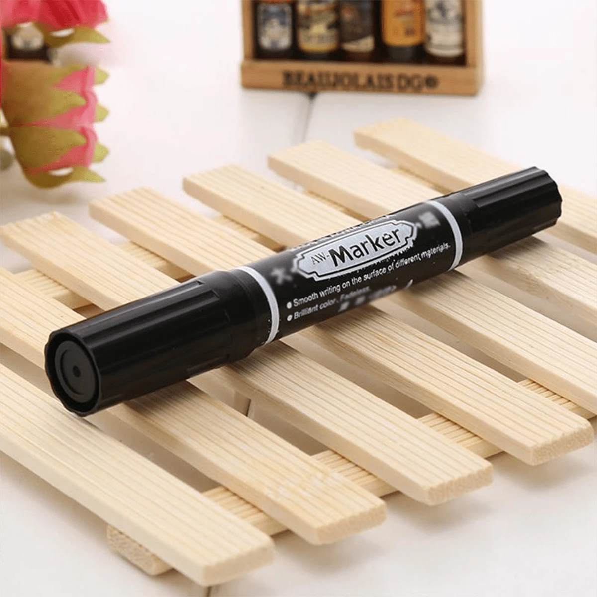 Dual-Tip Oil-Based Marker Pen, Black Color, Bold And Fine Tips ...