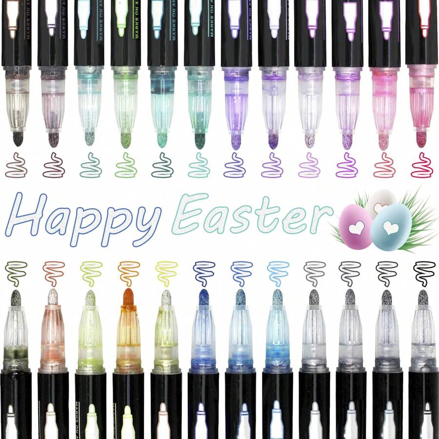 Double Line Outline Markers, 24 Colors Super Squiggles Shimmer Outline ...