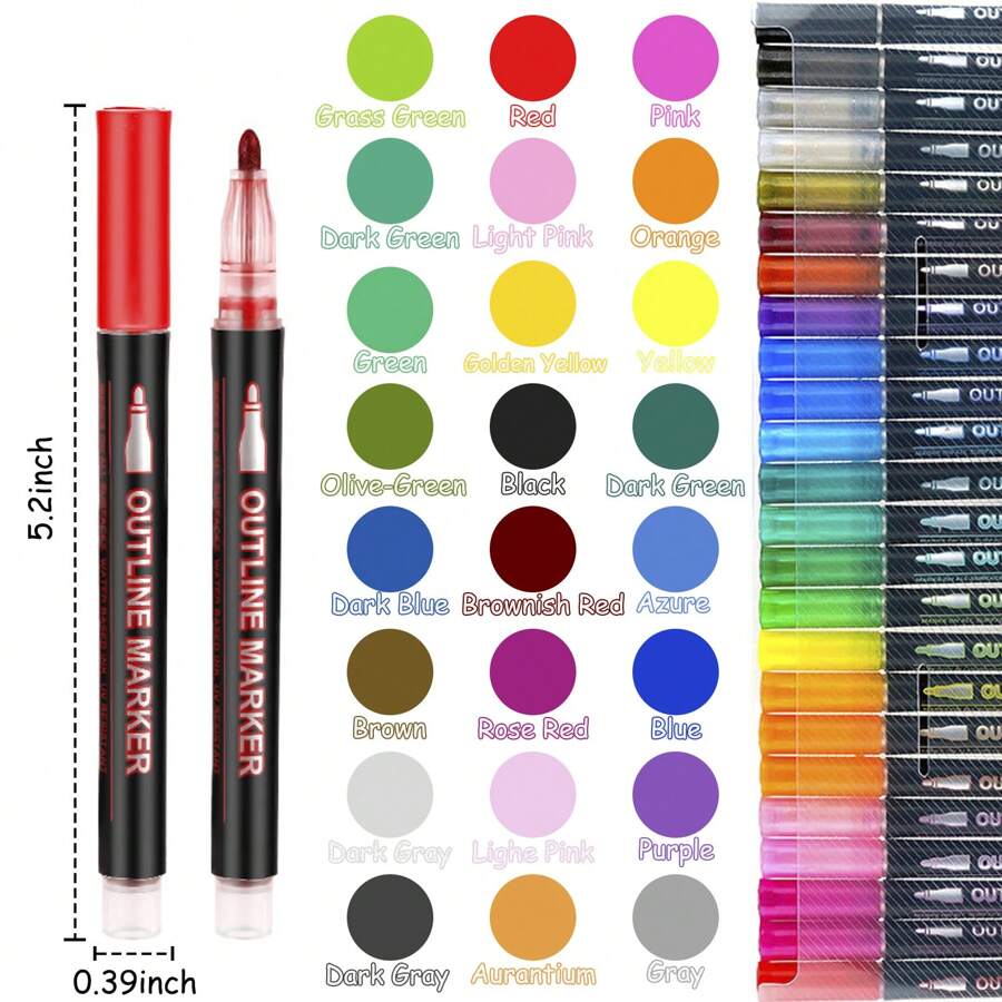 Double Line Outline Markers, 24 Colors Super Squiggles Shimmer Outline ...