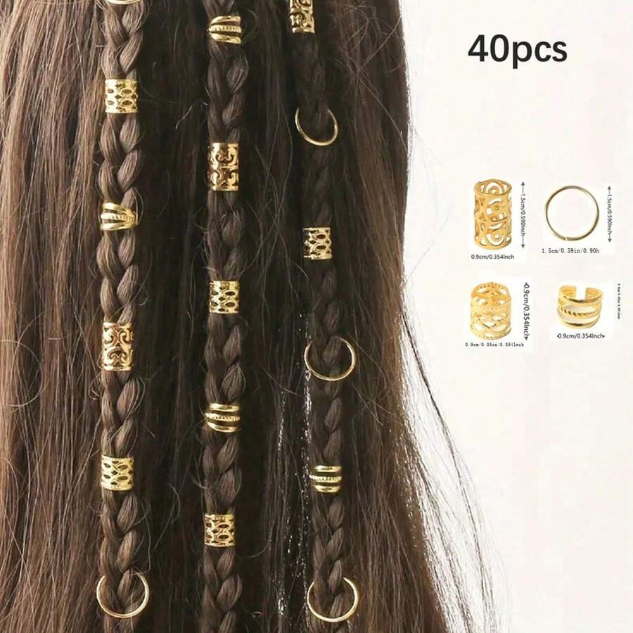 40 Pieces Golden Wavy Hair Tie Hollow Alloy Braid Punk Hair Tie Braid ...