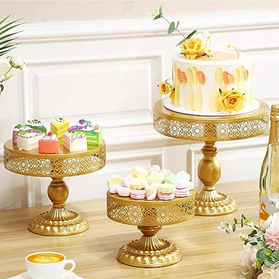 3-Pack Cake Stands, Round Metal Cupcake Stands For Dessert Table ...