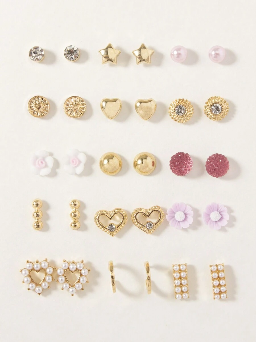 15 Paar/ Set kreatives Set aus falschen Blumen und Perlen Ohrringe ...