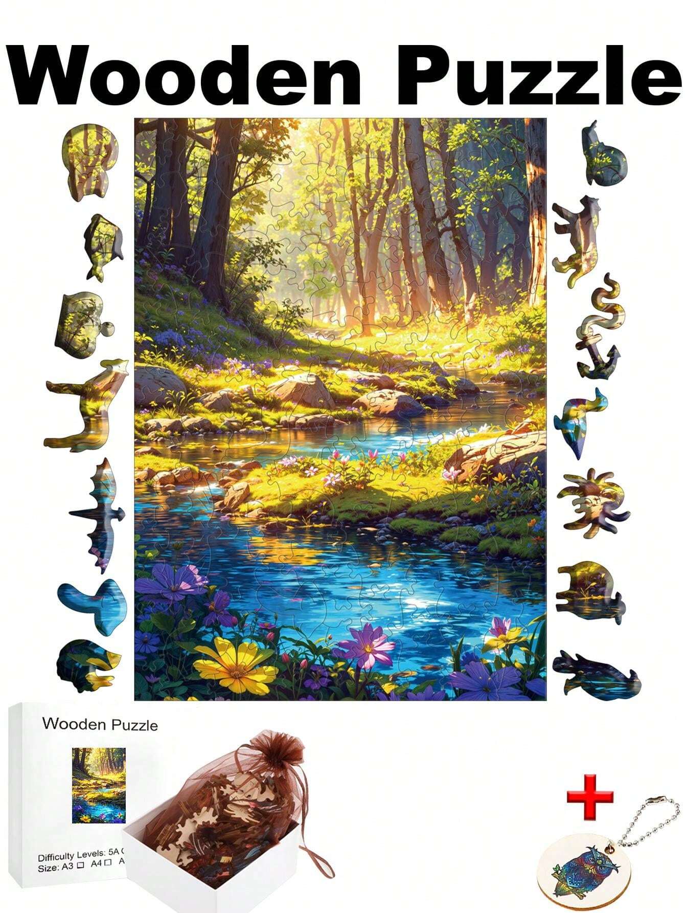 1pc Wood Animal Puzzle (Rectangle Shaped) With Colorful Waterfall ...