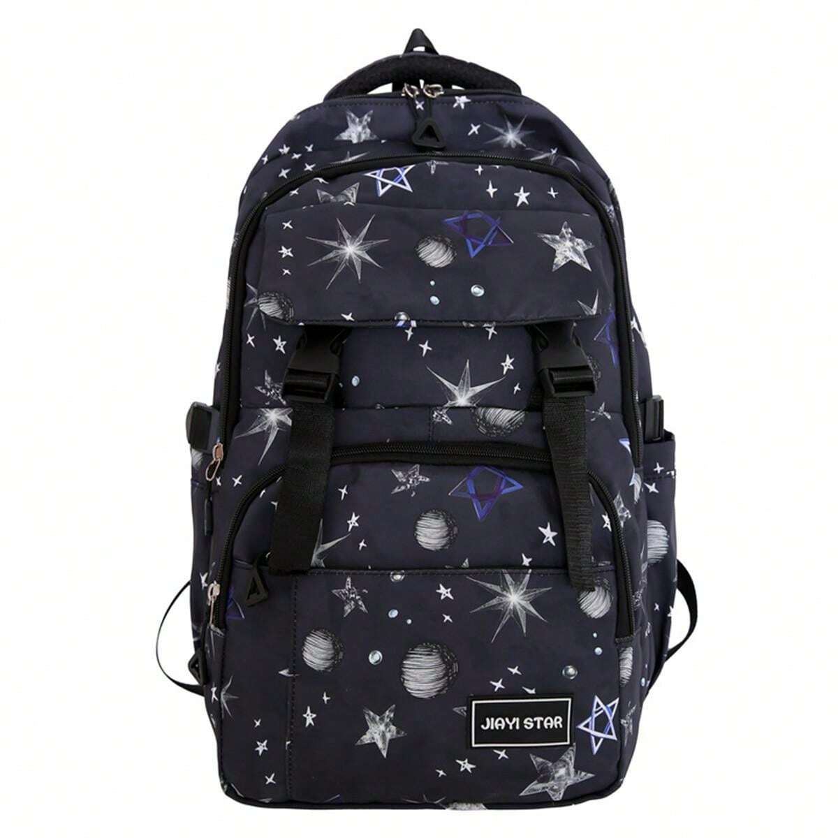 Black School Backpack For Teenage Boys, Star Pattern Design, Casual ...