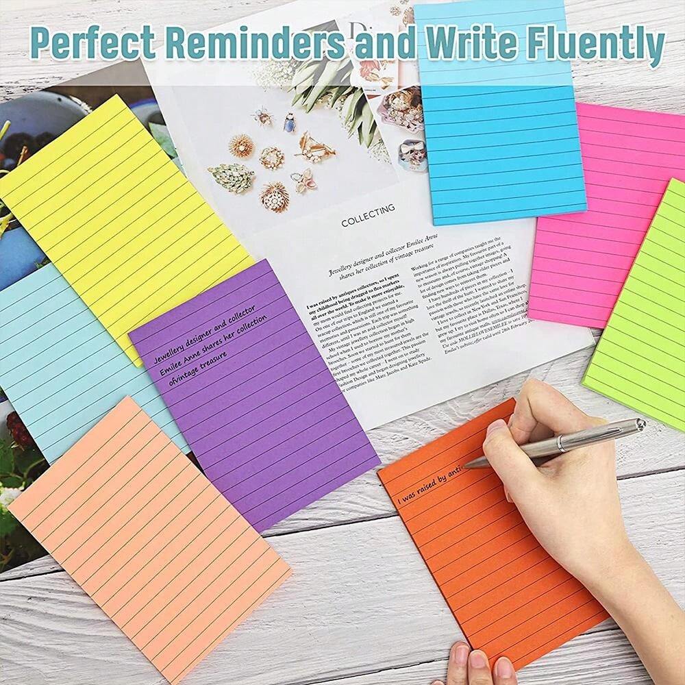 Rainbow Fluorescent Sticky Notes, Large Notebook With Horizontal Lines ...