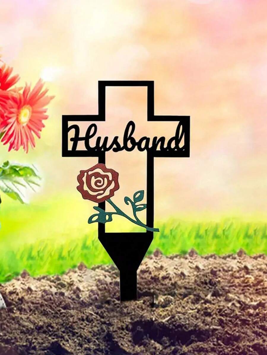 1pc Commemorative Tombstone, Outdoor Metal Wooden Stake For Cemetery ...