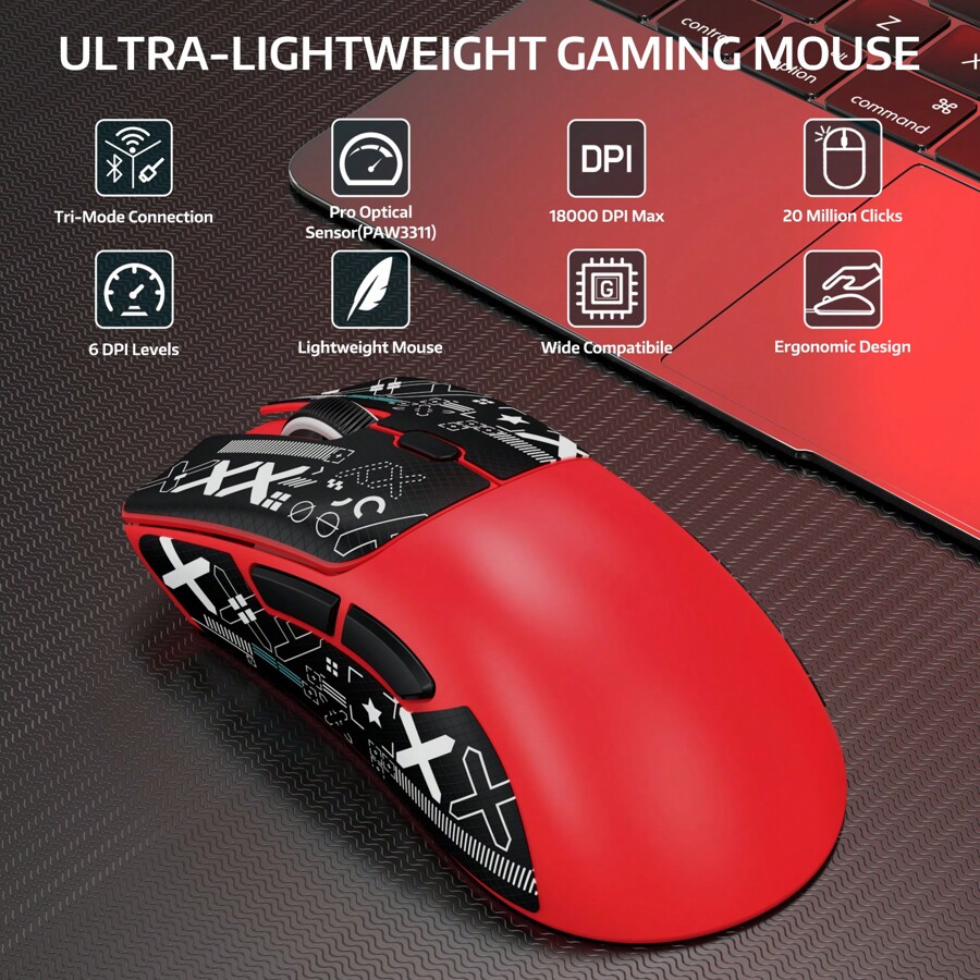 ATTACK SHARK R1 59g Tri-Mode Lightweight Wireless Gaming Mouse, 2.4GHz ...