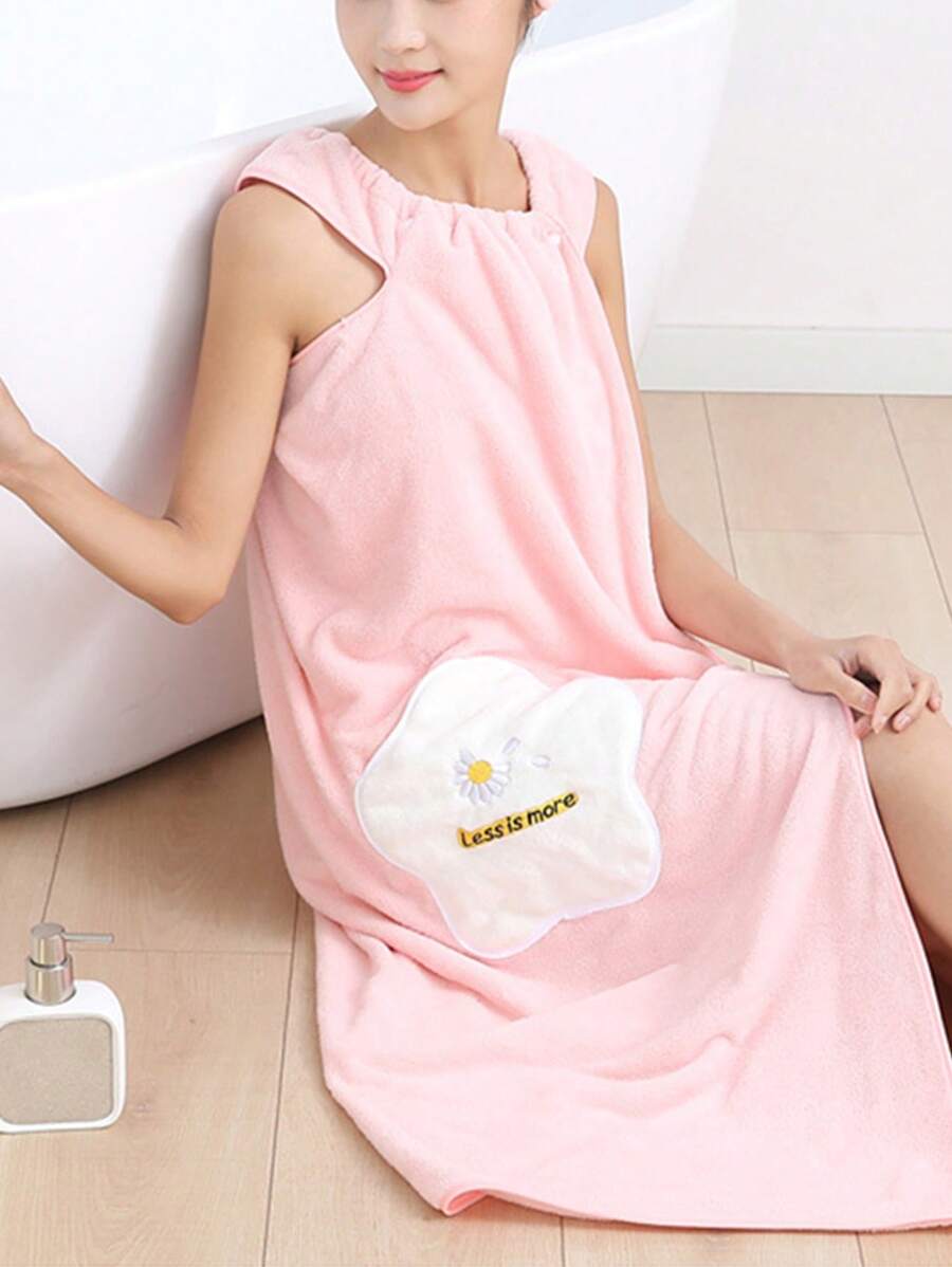 1pc Coral Fleece Star And Daisy Bath Wrap Towel For Girls Cute Cartoon