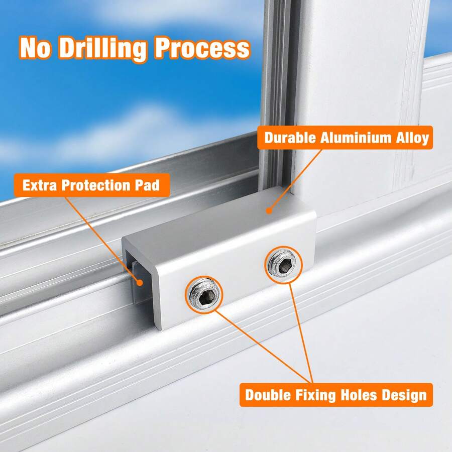 2 Pcs Adjustable Aluminum Window Locks, No-Drill Window Stoppers For ...