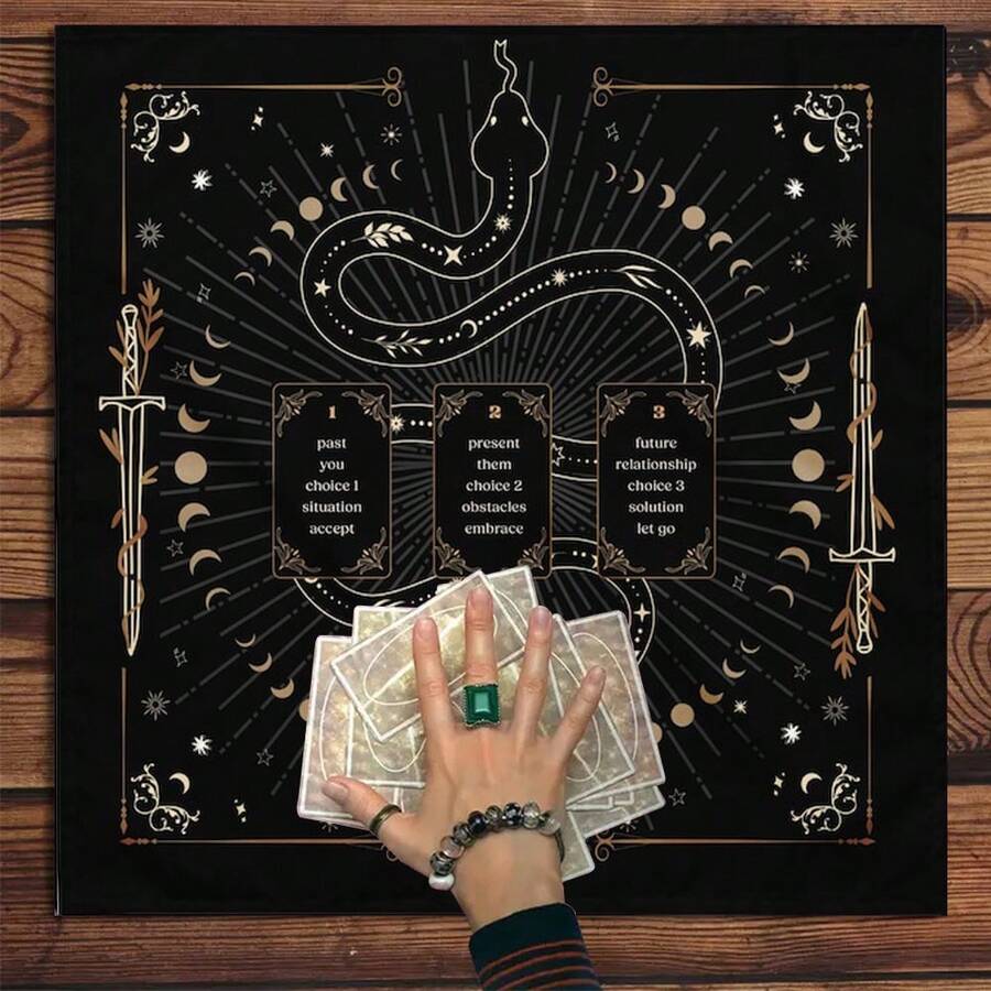 1pc Moon Phase Tablecloth With Snake Compass Design For Altar Rituals ...