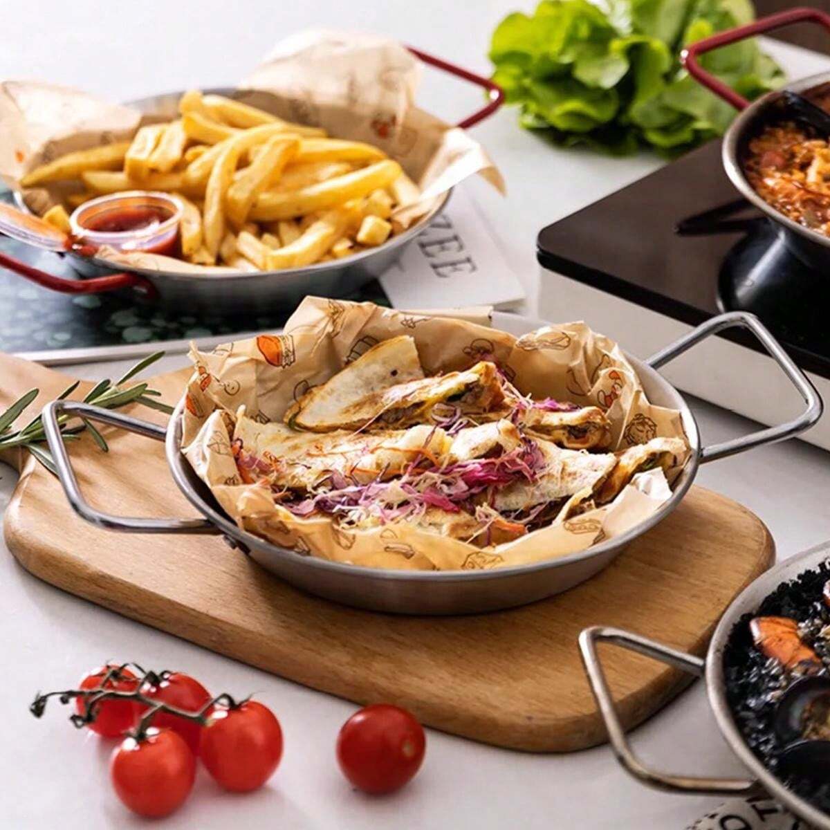 1 Pc Double-Handled Pan, Silver Stainless Steel Tray Plate, Flat Pot ...