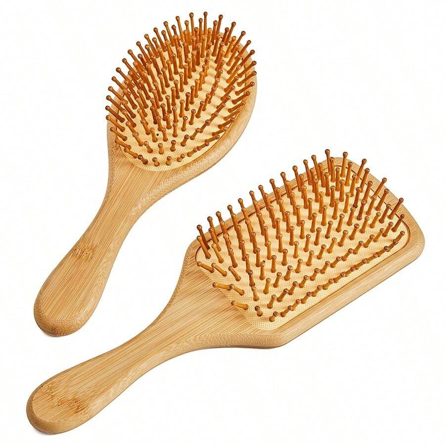 1pc Large Square Bamboo Massage Comb Packaged As A Bag - Natural Wooden ...