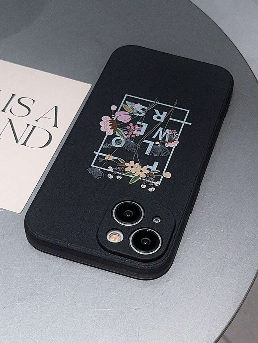 Funda de teléfono negro mate con patrón floral UV pintado de moda, simple y personalizado, de ...