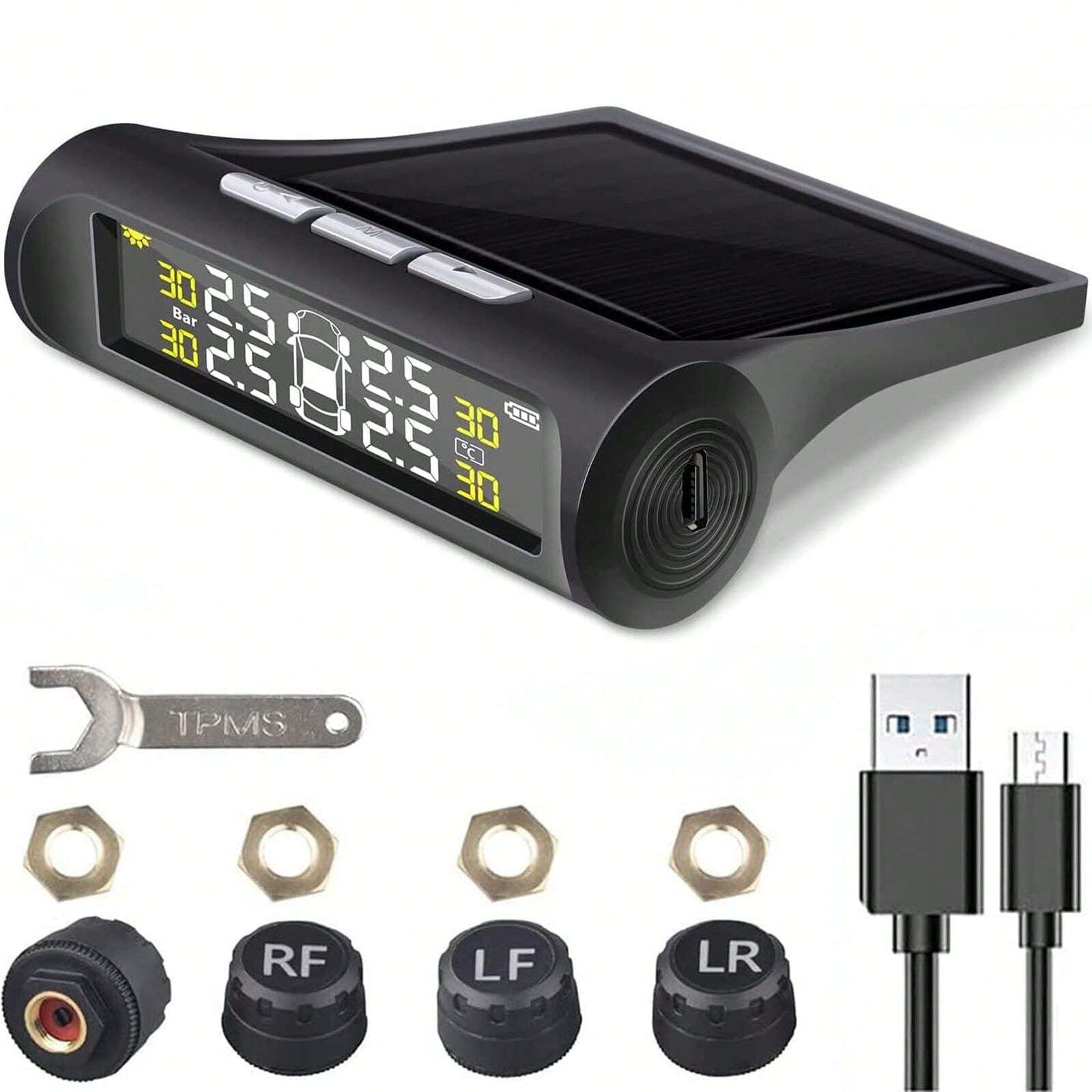 Sistema de monitoreo de presión de neumáticos, TPMS inalámbrico con 4 sensores externos ...