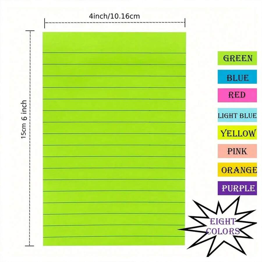 Rainbow Fluorescent Sticky Notes, Large Notebook With Horizontal Lines ...