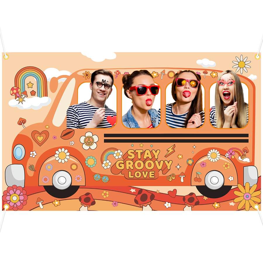 Accesorio fotográfico de autobús hippie, decoraciones groovy para ...