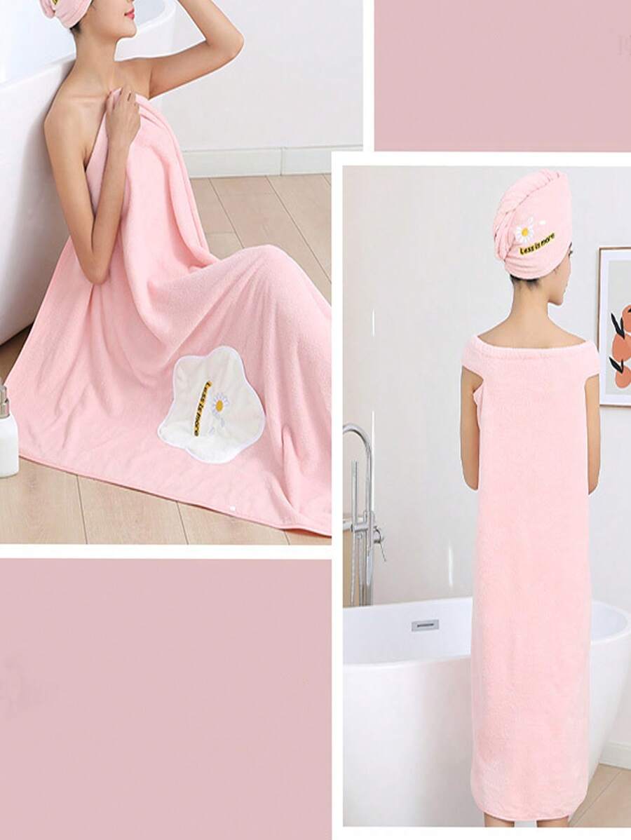1pc Coral Fleece Star And Daisy Bath Wrap Towel For Girls Cute Cartoon