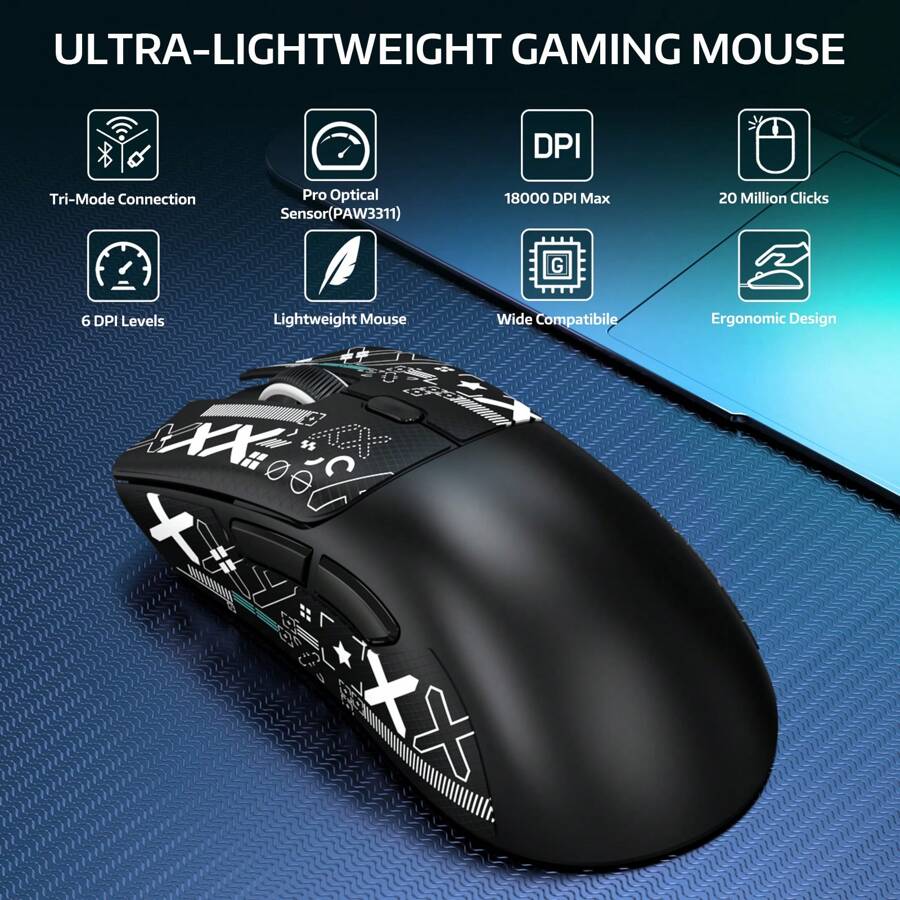 ATTACK SHARK R1 59g Tri-Mode Lightweight Wireless Gaming Mouse, 2.4GHz ...