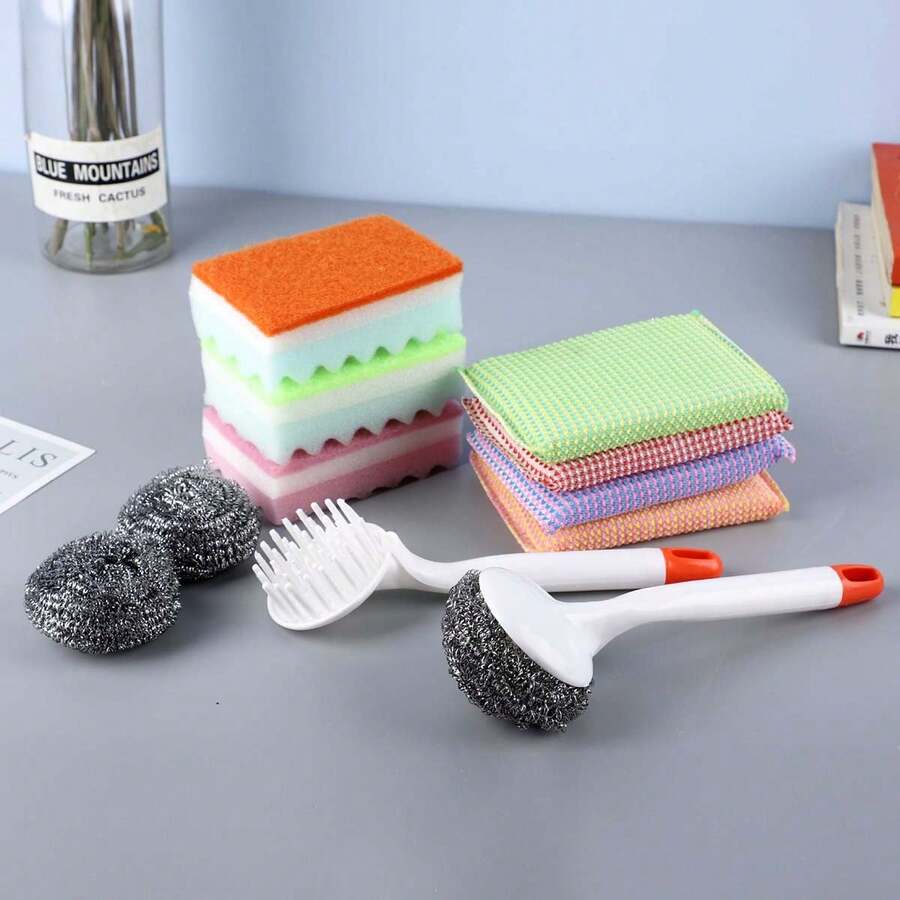 1pc Sponge With 8pcs Scouring Pads Set - Kitchen Cleaning Tool Set ...