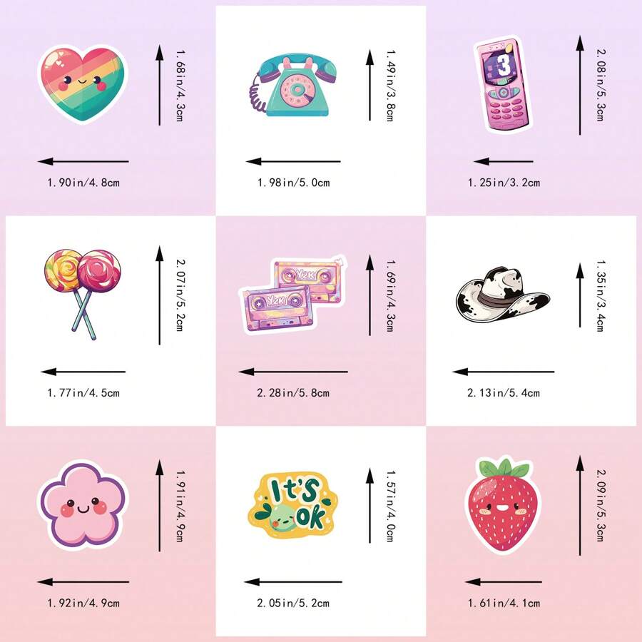 50Pcs Preppy Sticker Pack, Kawaii Vinyl Waterproof Stickers For Compter ...