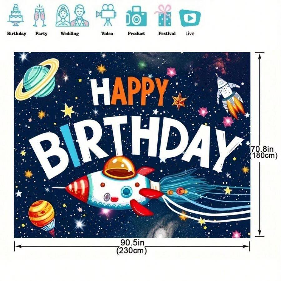 1pc, Outer Space Happy Birthday Decorations Solar System Banner Large ...
