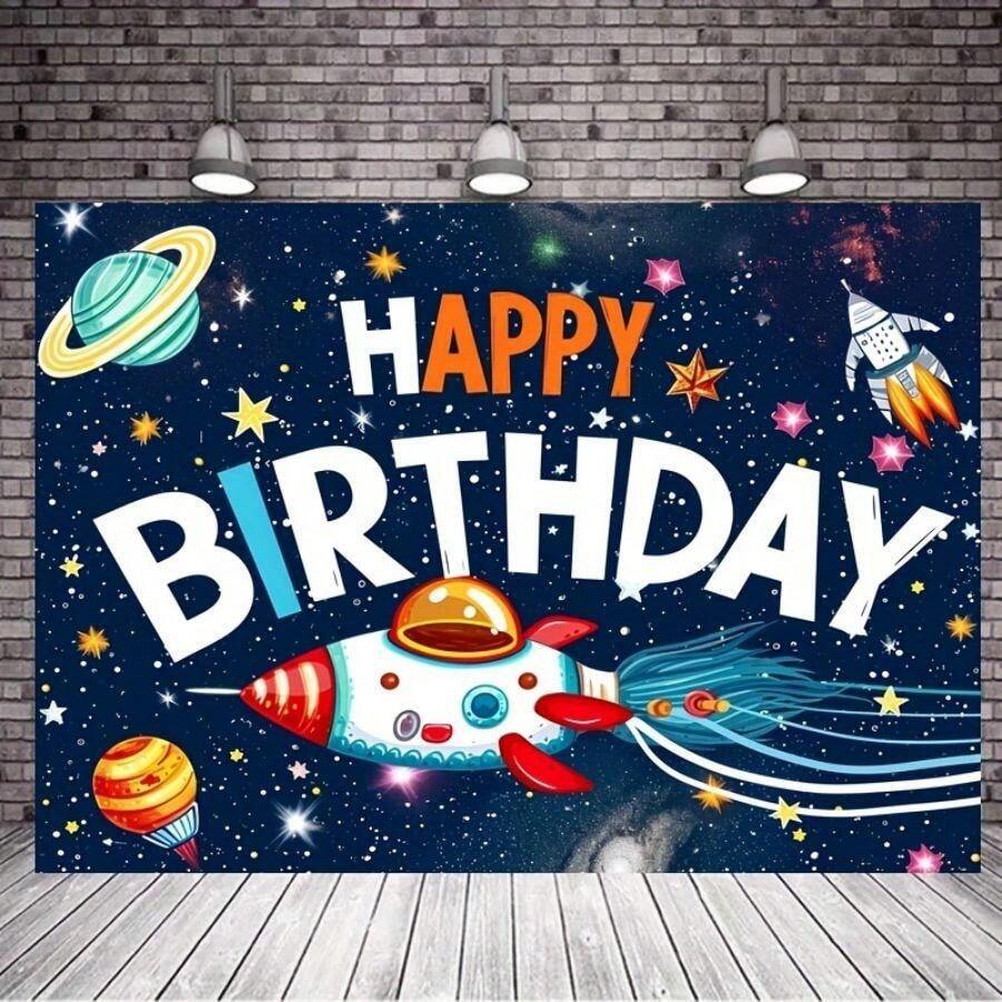 1pc, Outer Space Happy Birthday Decorations Solar System Banner Large ...