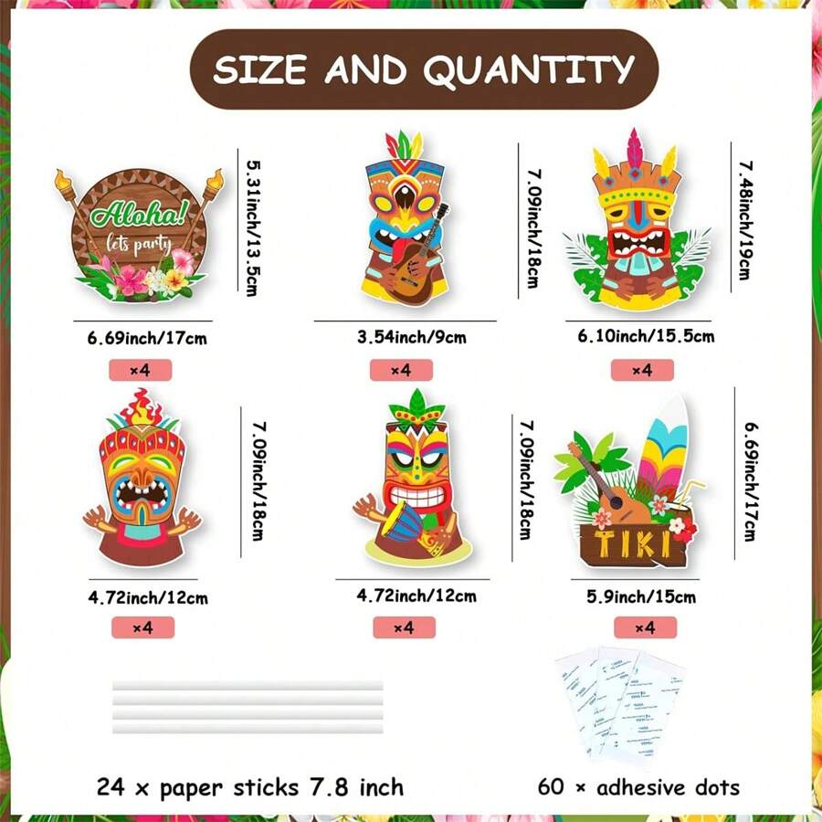 24Pcs TIKI Party Decorations, Tiki Hawaiian Luau Centerpieces ...