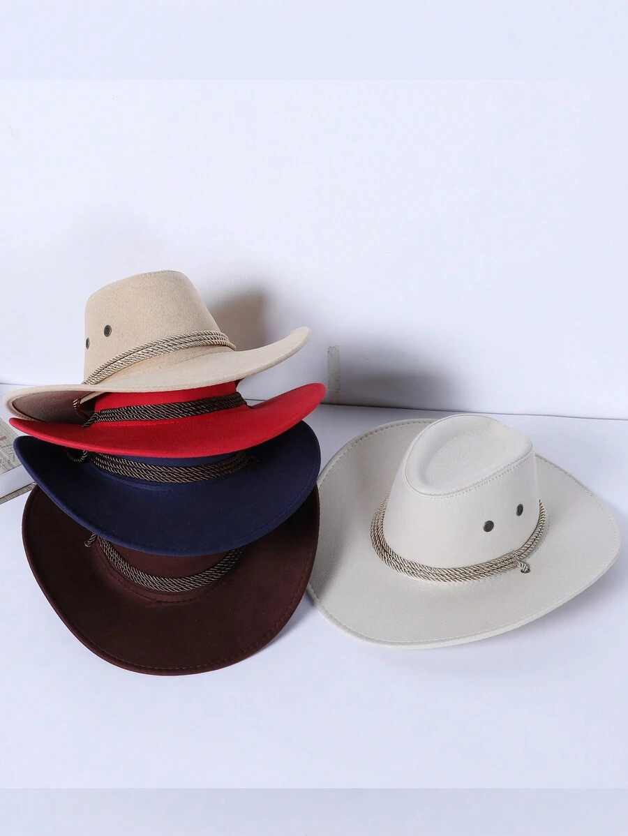 Unisex Summer Western Cowboy Hat With Three Strings Outdoor Sunhat With ...