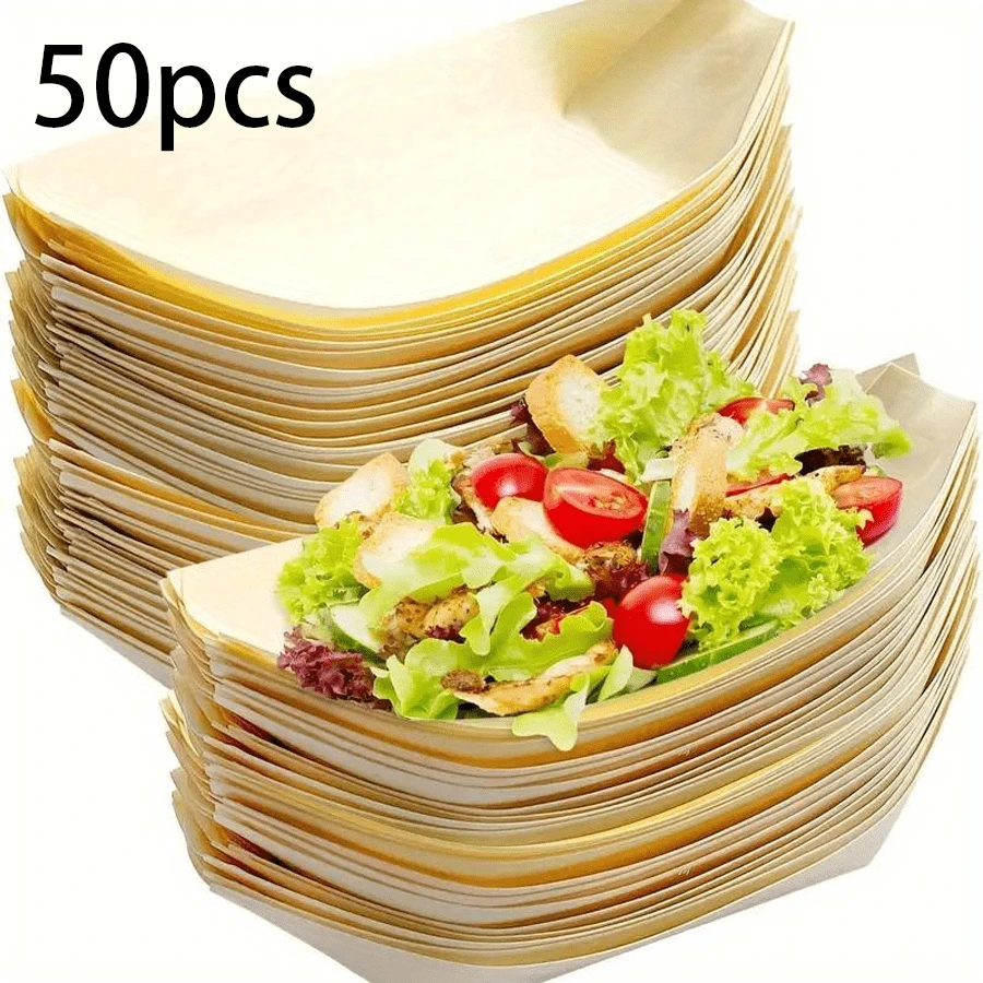 50PCS,Wooden Sushi Boats, 5-Inch Disposable Appetizer Snack Serving ...